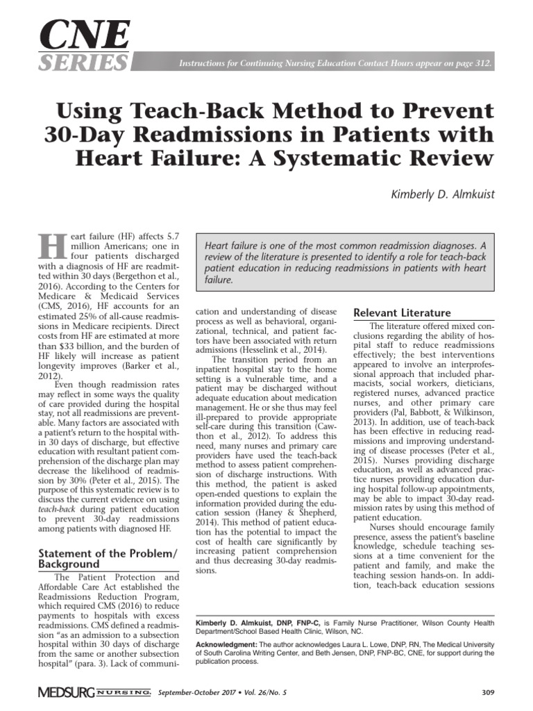 Using Teach-Back Method To Prevent 30-Day Readmissions in Patients With ...