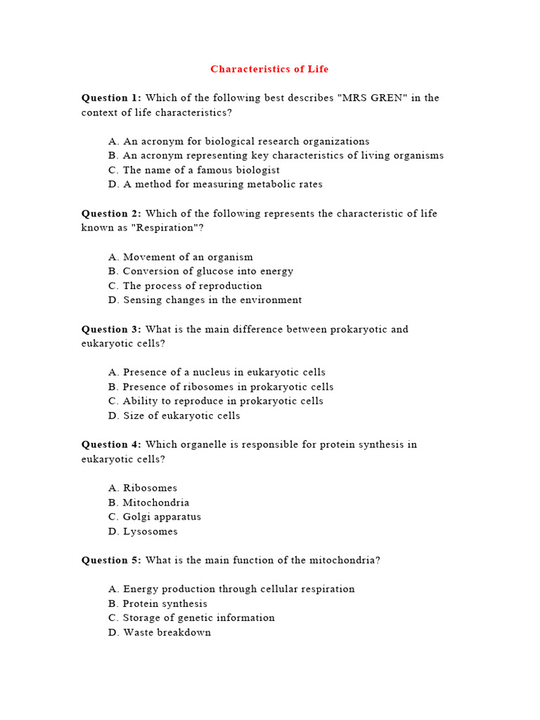 1. Characteristics of Life, Levels of Organization and Microscope | PDF ...