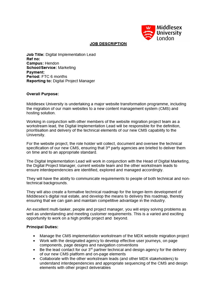 Digital Implementation Lead - MDX | PDF | Business