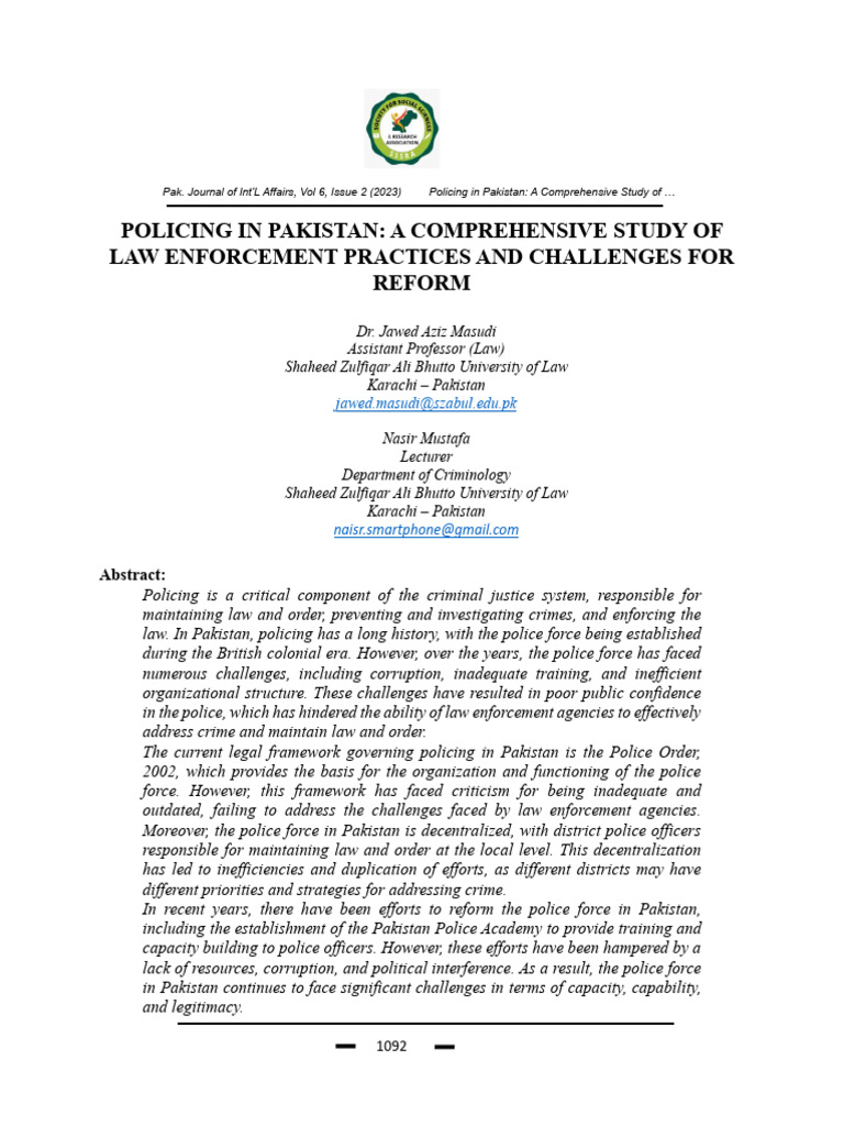 75 Policing in Pakistan A Comprehensive Study of Law Enforcement ...