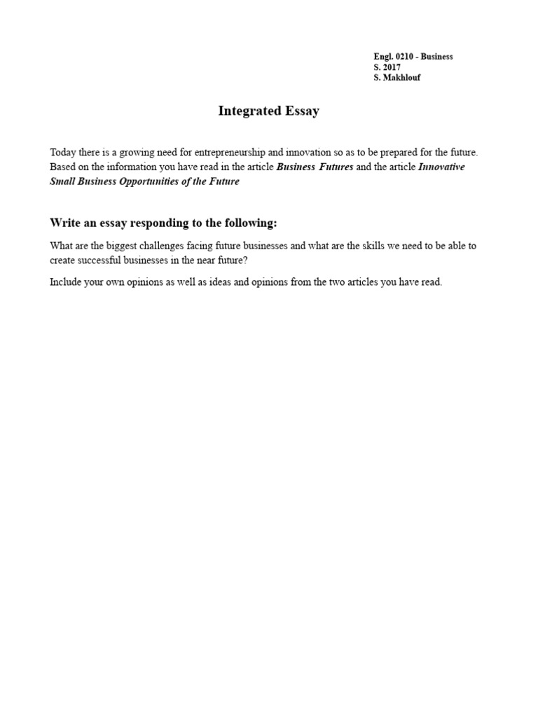 Integrated Essay-Business Futures & Innovative Small Business | PDF ...
