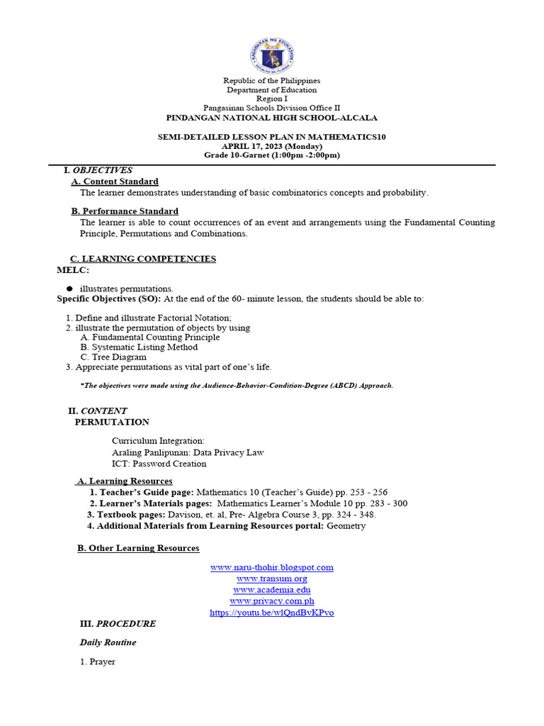 DLP Math 10 | PDF | Learning | Permutation