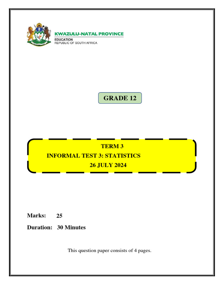 Grade 12 Informal Test Statistics 2024 - Moderated | PDF | Mean