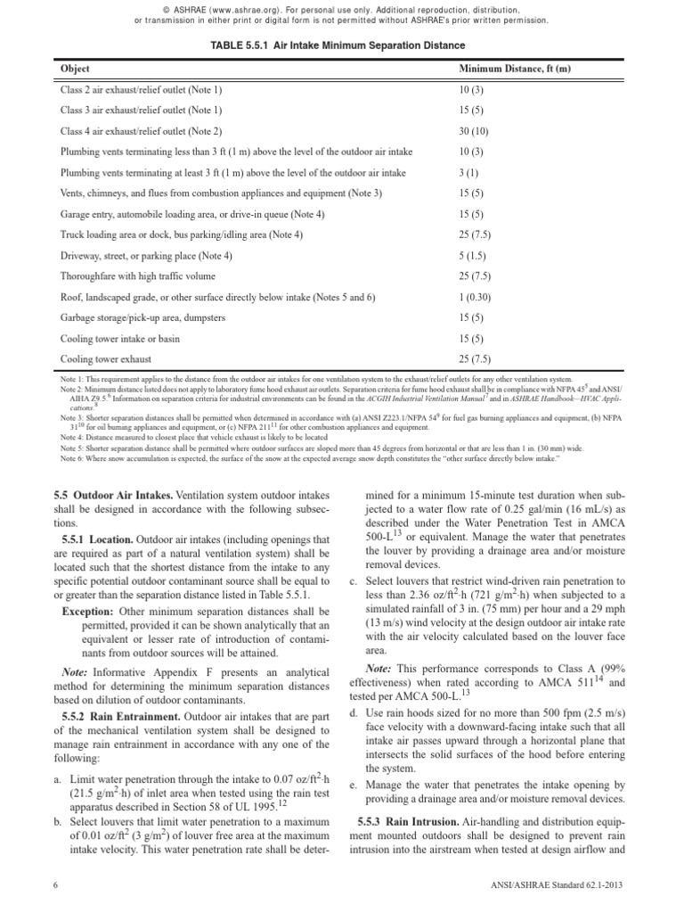 ASHRAE 62.1-2013 Outdoor Air Intake Guidelines | PDF | Ventilation ...