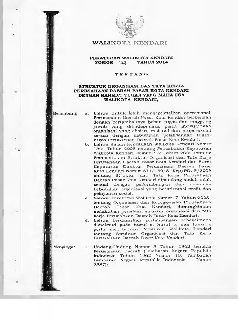 Perwali Kendari No.28 Tahun 2014 | PDF