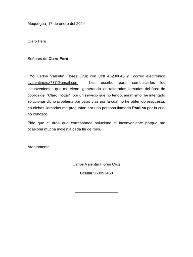 Carta a Claro | PDF