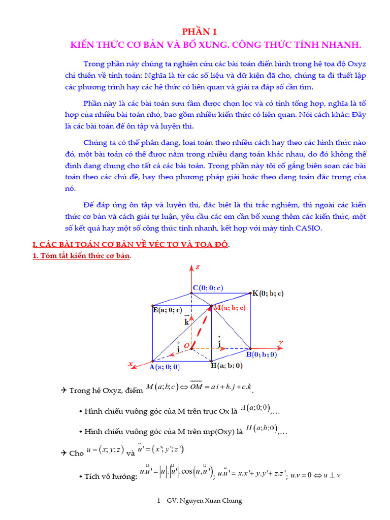 Cac Bai Toan Chon Loc Trong He Toa Do Oxyz Phan 1 Nguyen Xuan Chung | PDF