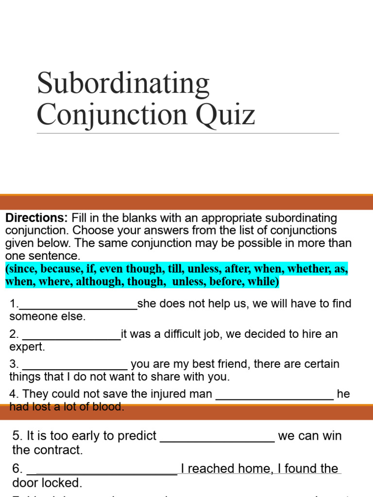 Subordinating Conjunction Quiz | PDF