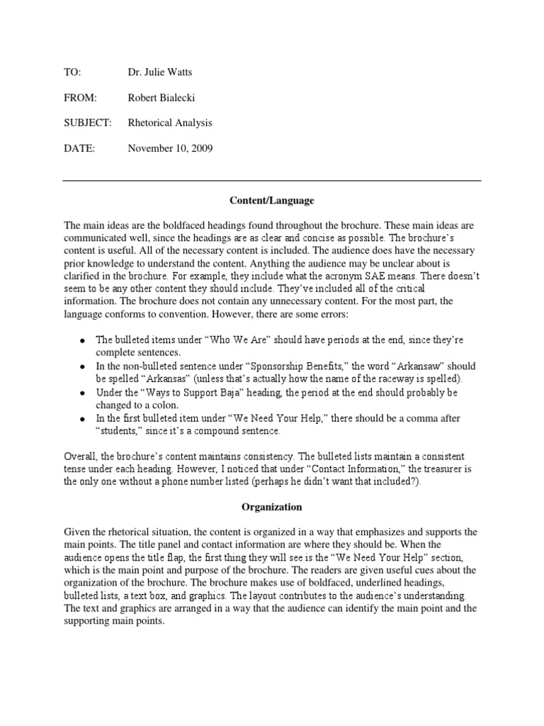 Rhetorical Analysis in Memo Format | Graphics | Page Layout