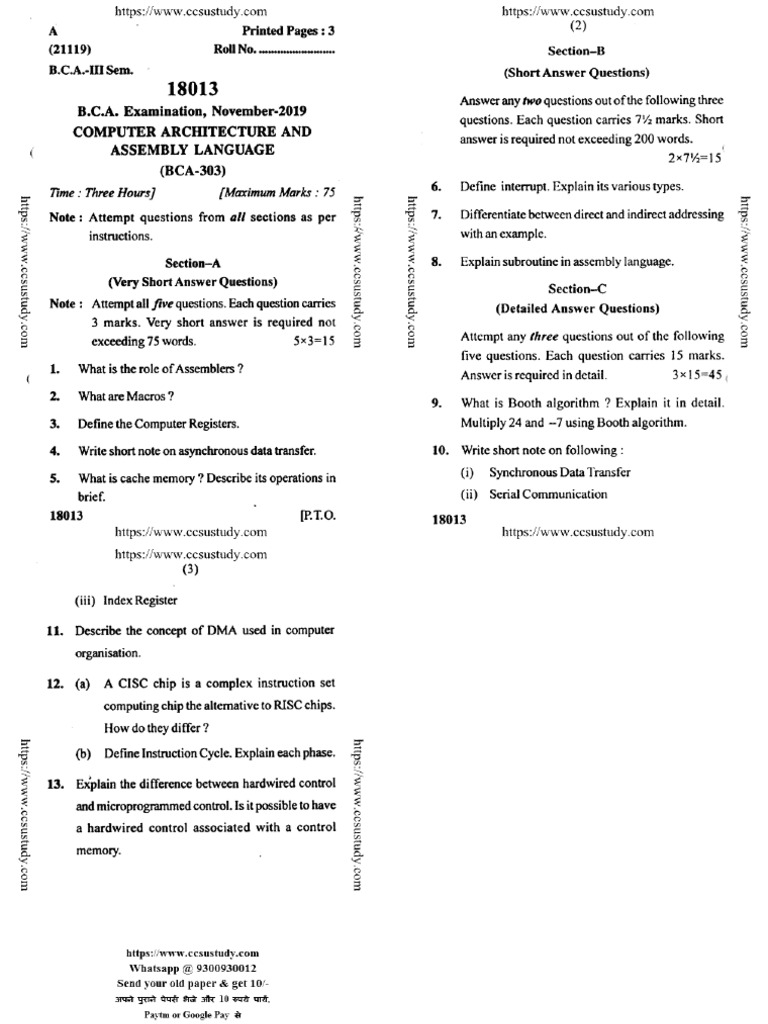 Bca 3 Sem Computer Architecture and 2019 | PDF