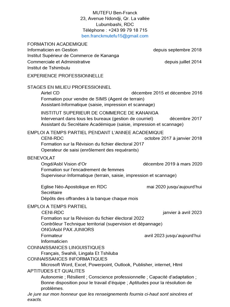 Ben Franck CV | PDF