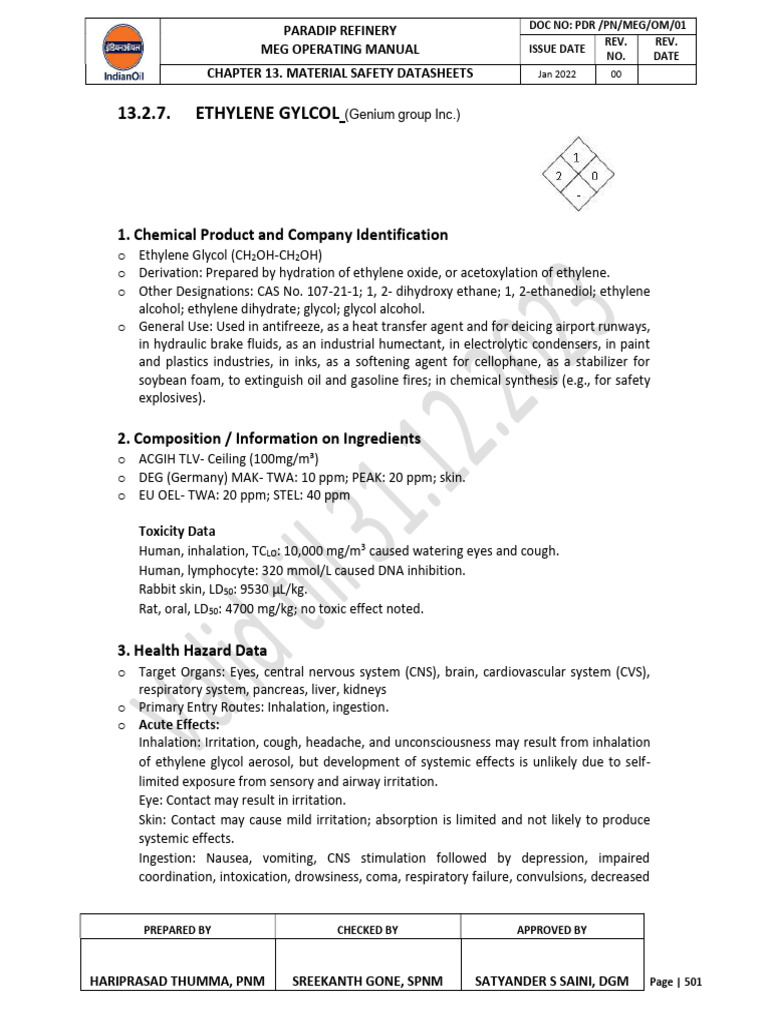 MSDS of MEG, DEG & TEG | PDF | Personal Protective Equipment | Firefighting