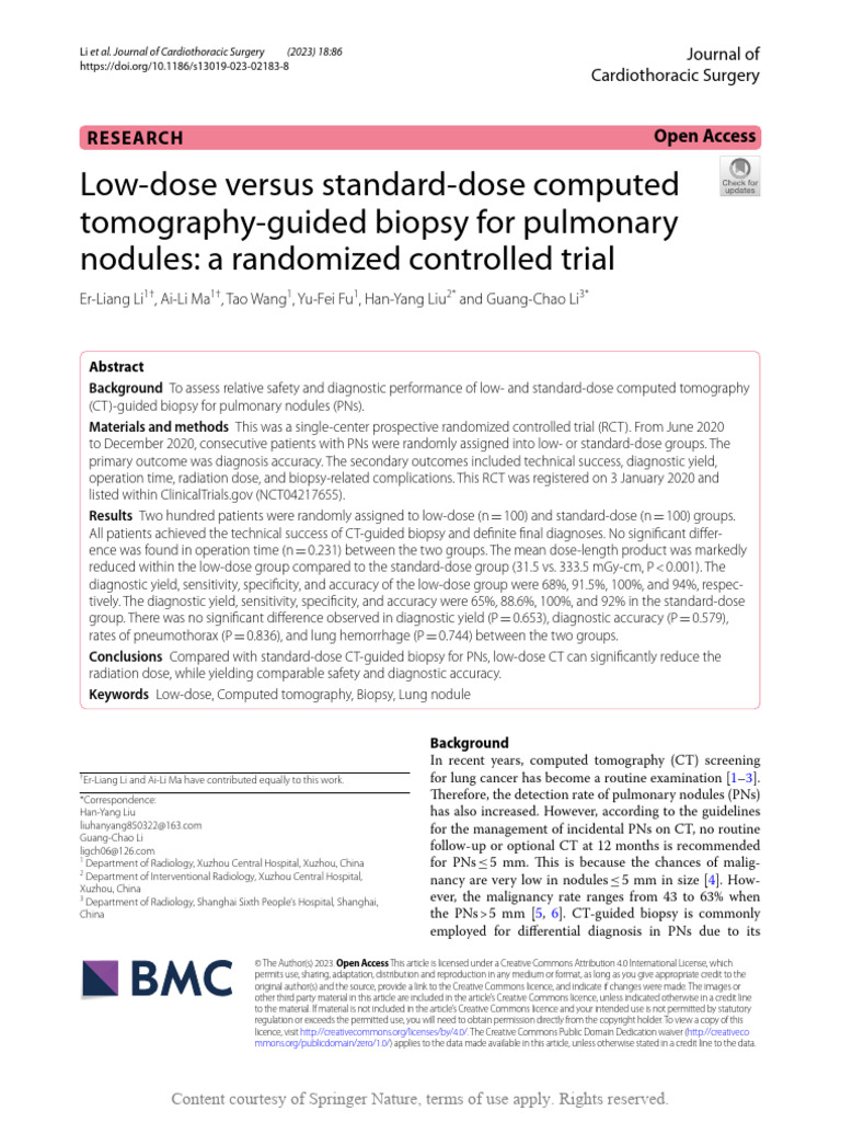 Low Dose Versus Standard Dose Computed Tomography Pdf Ct Scan Randomized Controlled Trial 