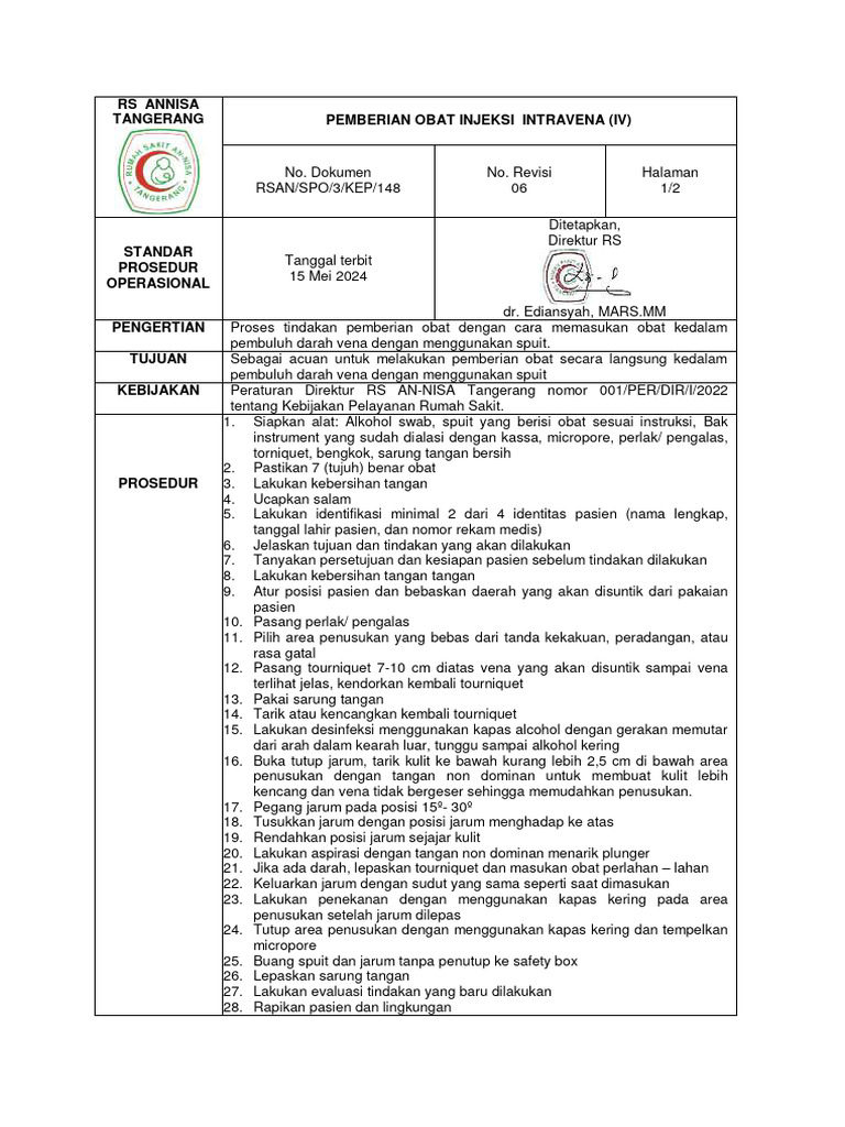 Pemberian Obat Injeksi IV | PDF