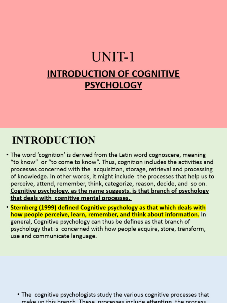 Unit 1 Cognitive Psychology | PDF | Cognition | Psychology