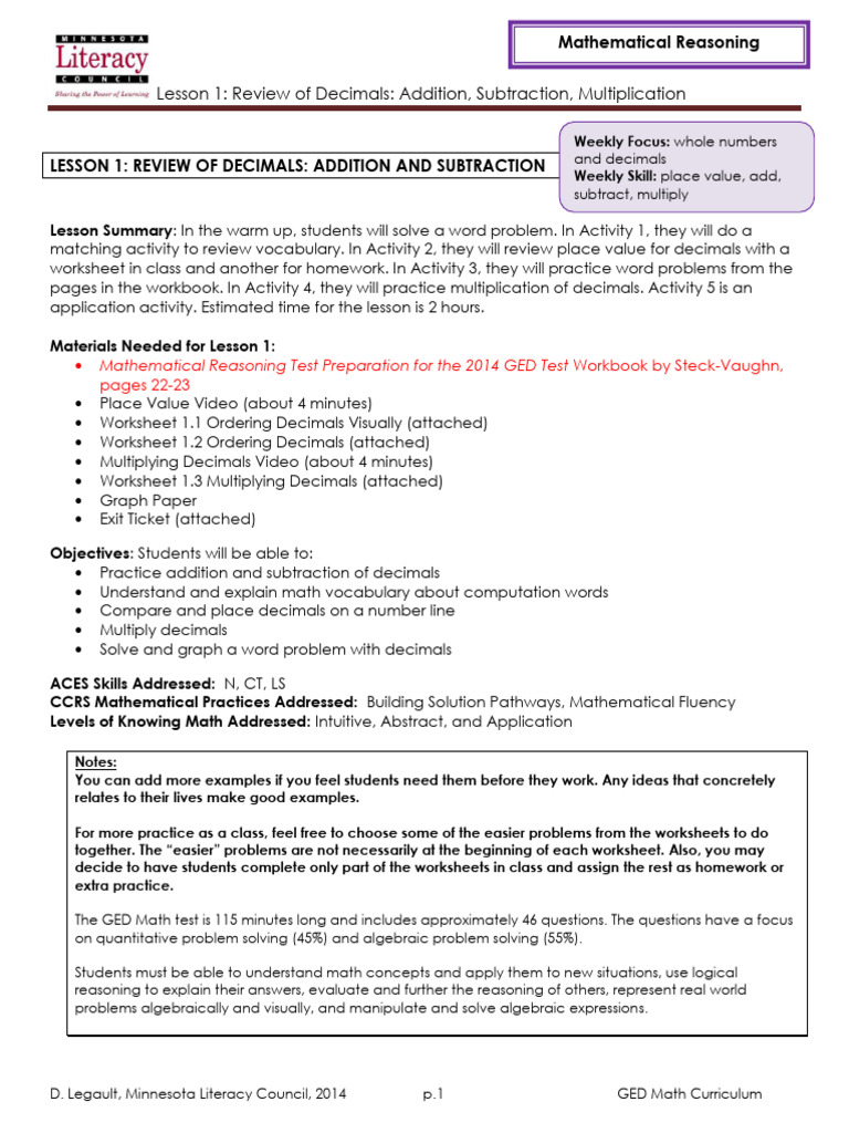 Ged Math Lesson 1 Ec | PDF | Multiplication | Mathematics