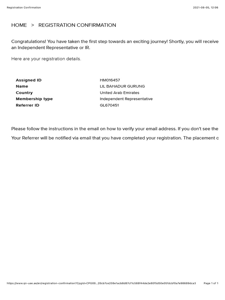 Registration Confirmation for IR in UAE | PDF | Career & Growth ...
