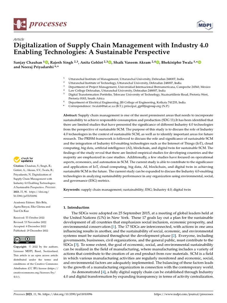 Digitalization of Supply Chain Management with Industry 4.0 Enabling Technologies A Sustainable ...