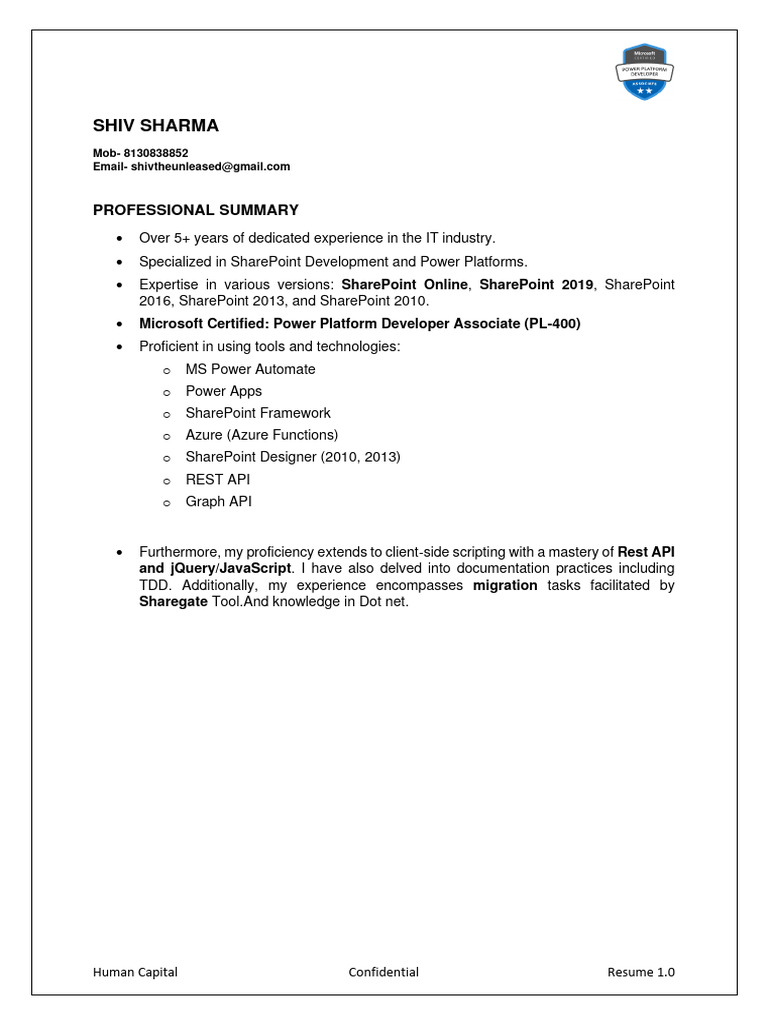 Shiv Sharma - SharePoint Developer | PDF | Share Point | Software Development Process