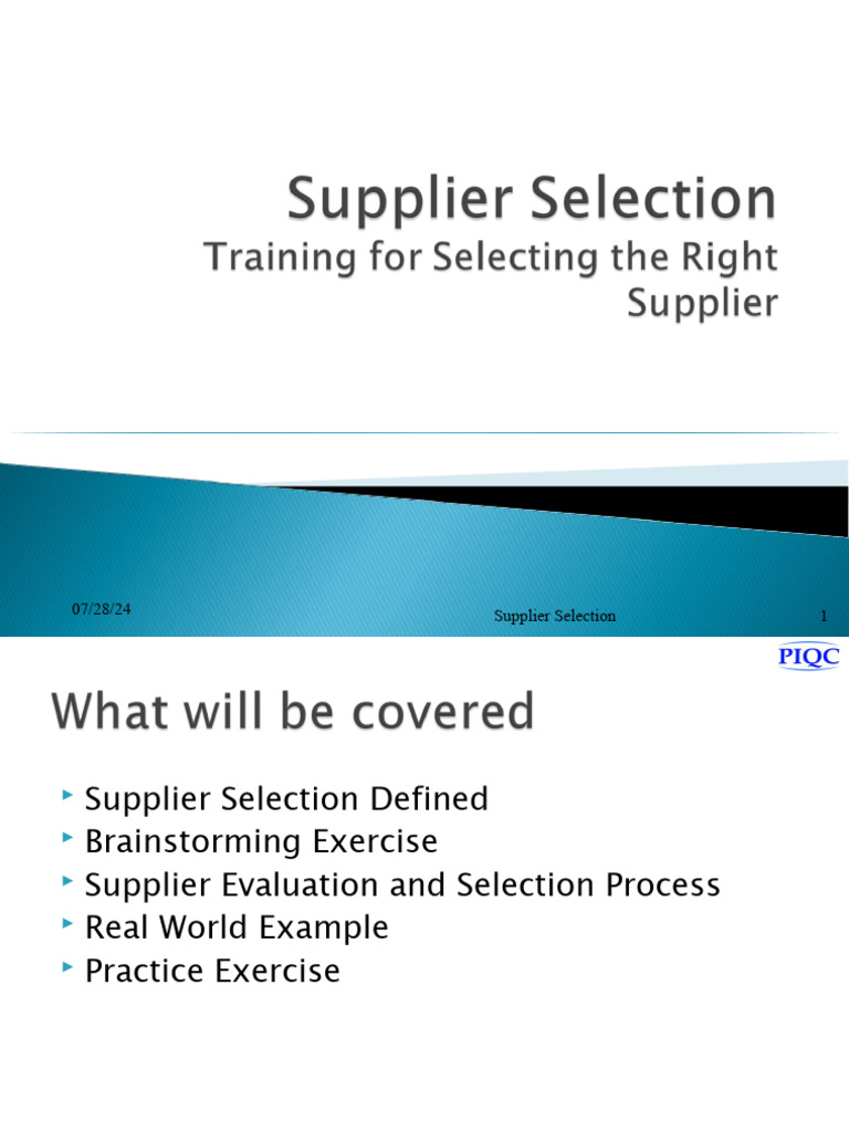 Supplier Selection ppt | PDF | Supply Chain | Procurement