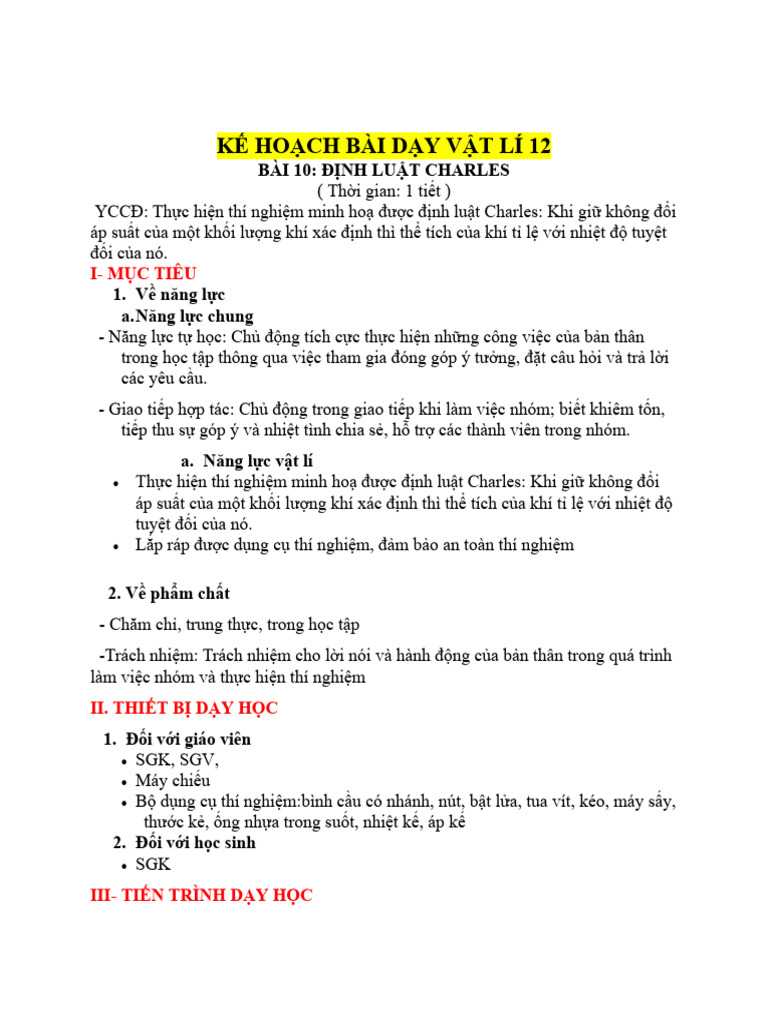 Bài 10. Định luật Charles | PDF