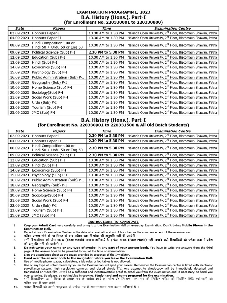 BA History - Part-I - Examination Programme-2023 | PDF | Liberal Arts Education