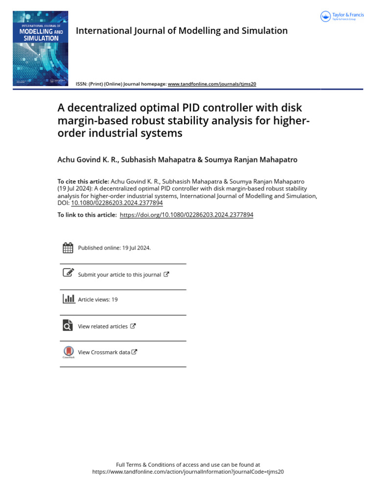 A Decentralized Optimal PID Controller With Disk Margin-Based Robust Stability Analysis For ...
