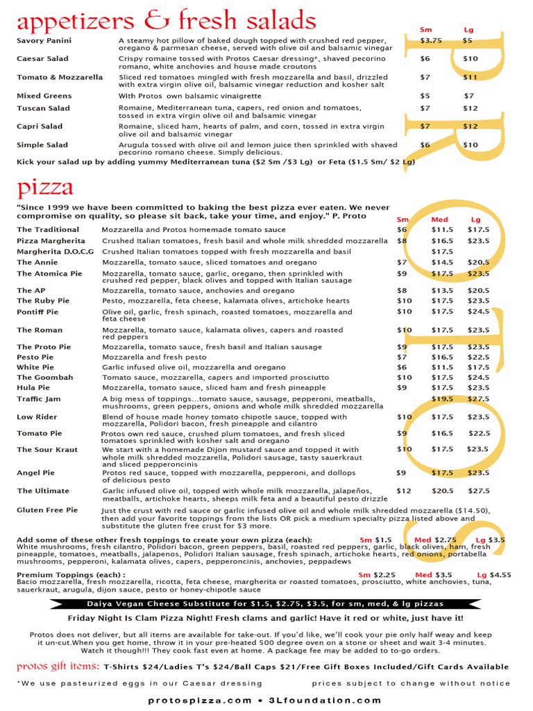 Proto's Pizza Menu & Drink List | PDF | Martini (Cocktail) | Pizza