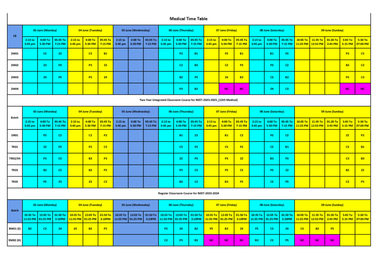 TIME TABLE MEDICAL JABALPUR 2024-2025 03 June To 9 June | PDF