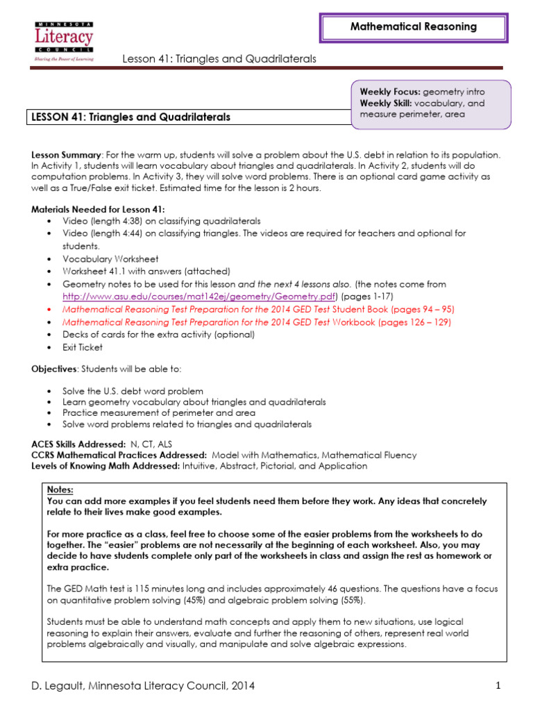 Ged Math Lesson 41 Triangles and Quads Final2 - Public 0 | PDF ...