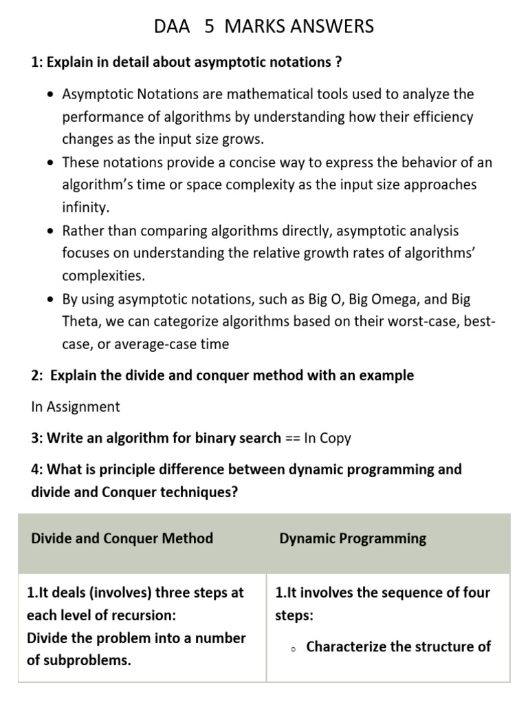Daa 5 Marks Answers Pdf Algorithms And Data Structures Computational Complexity Theory 1278