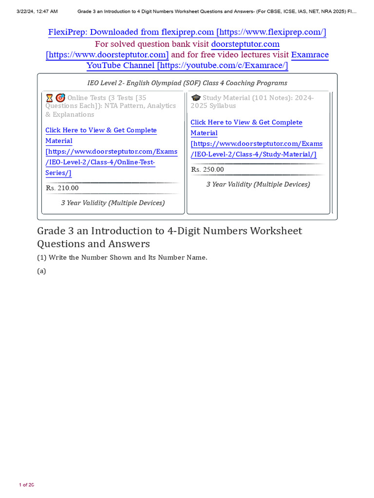 Grade 3 An Introduction To 4 Digit Numbers | PDF | Teaching Methods ...