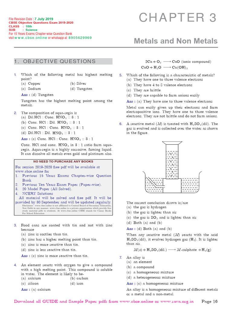 Class X Science MCQS Chapter - 3 | PDF | Silver | Metals