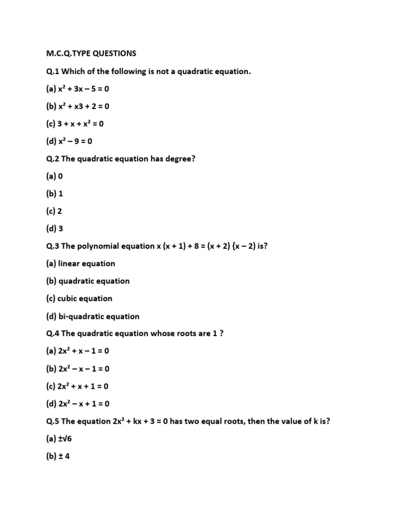 Class X Mathematics MCQS Chapter - 4 | PDF | Teaching Methods & Materials