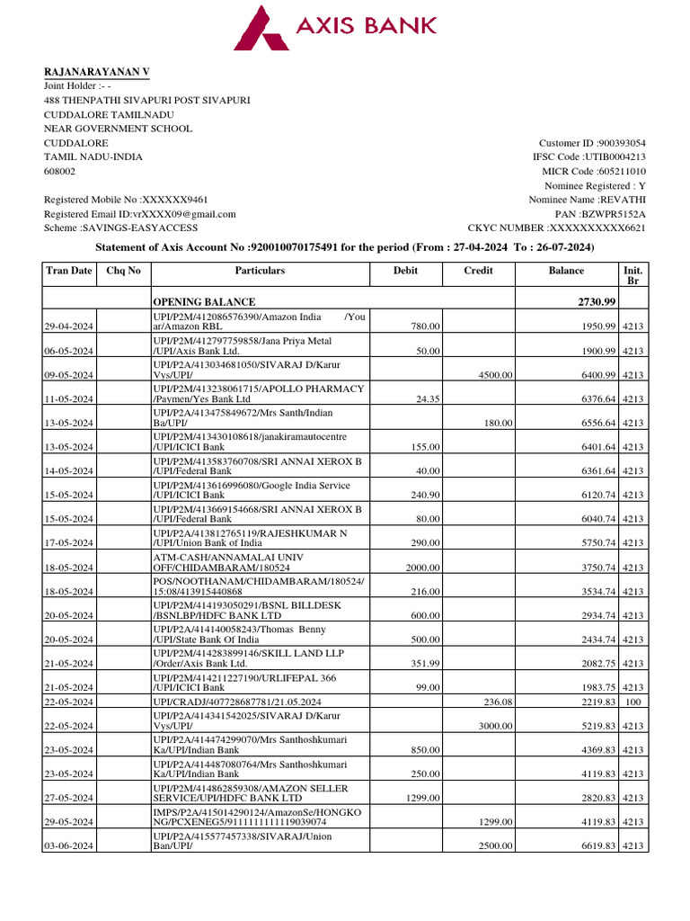 Account STMT XX5491 26072024 | PDF | Banks | Cheque