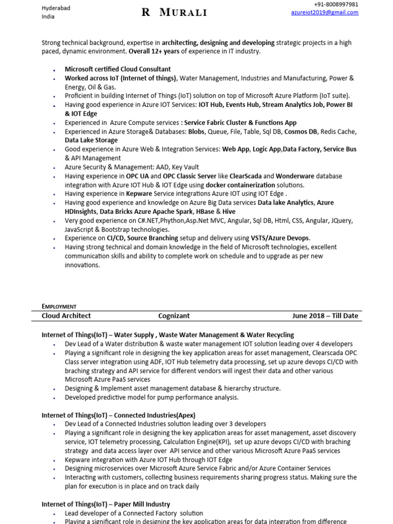 Murali Profile | PDF | Microsoft Azure | Internet Of Things