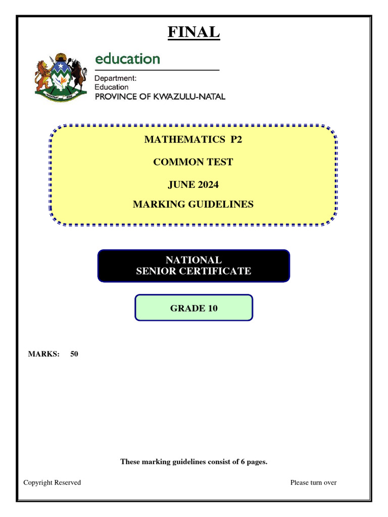Mathematics P2 GR 10 Memo Final - June 20204 - 104918 | PDF