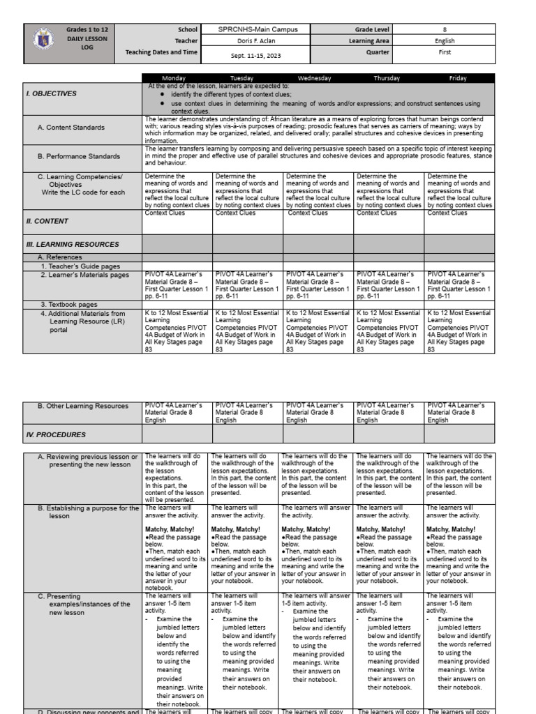 DLL Eng8 W1 W2 | PDF | Learning | Causality DLL Eng8 W1 W2 | PDF | Learning | Causality