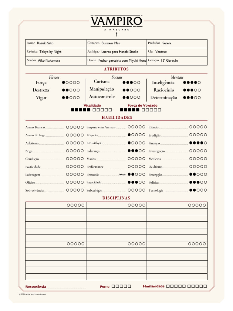 VtM5 - Planilha Editavel 2 | PDF