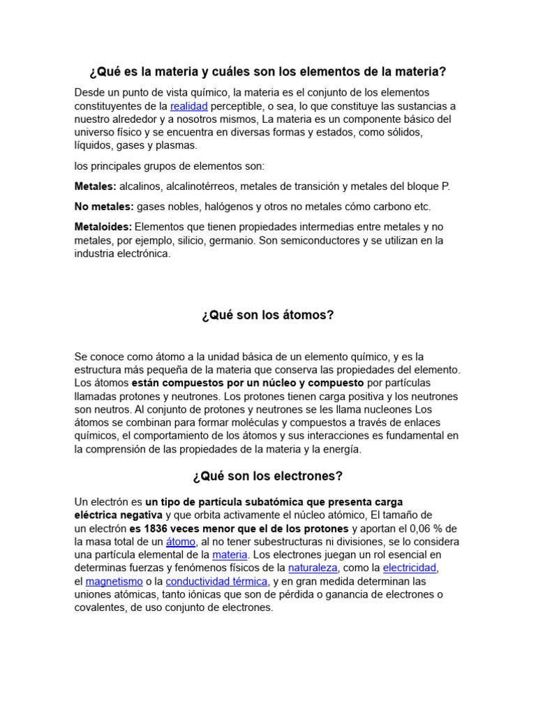 Qué Es La Materia y Cuáles Son Los Elementos de La Materia | PDF ...