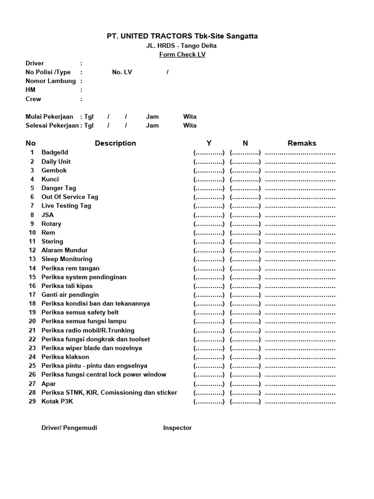 Form Check LV (Sidak) | PDF