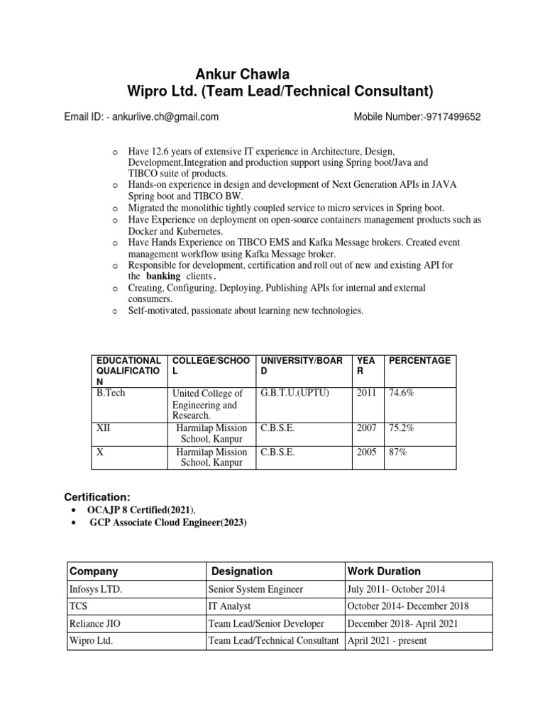 Ankur - Chawla - TIBCO BW Integration Engineer | PDF | Information Technology | Software