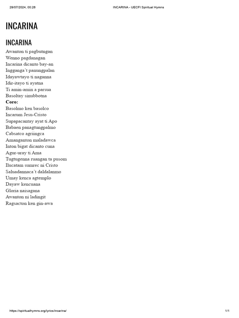 Incarina - Uecfi Spiritual Hymns | PDF
