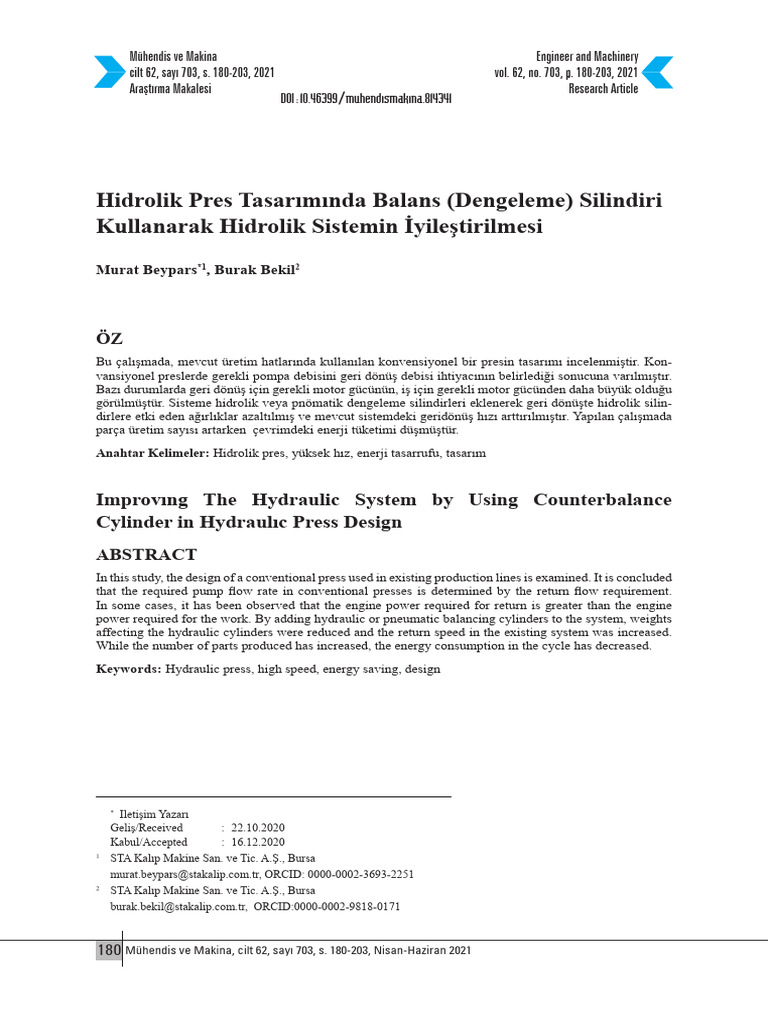 Hidrolik Pres Tasar - M - Nda Balans (Dengeleme) Silindiri Kullanarak Hidrolik Sistemin - Yile ...