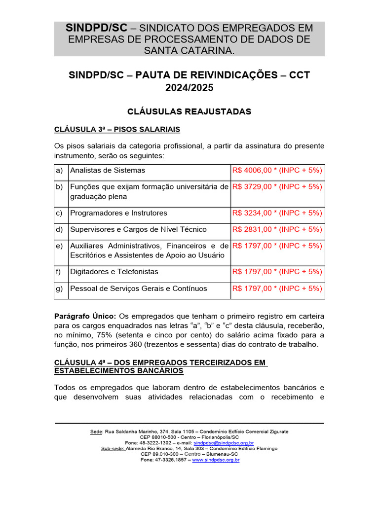CCT 2024 2025 Pauta Reivindicacoes1 1 | PDF | Sindicato | Salário