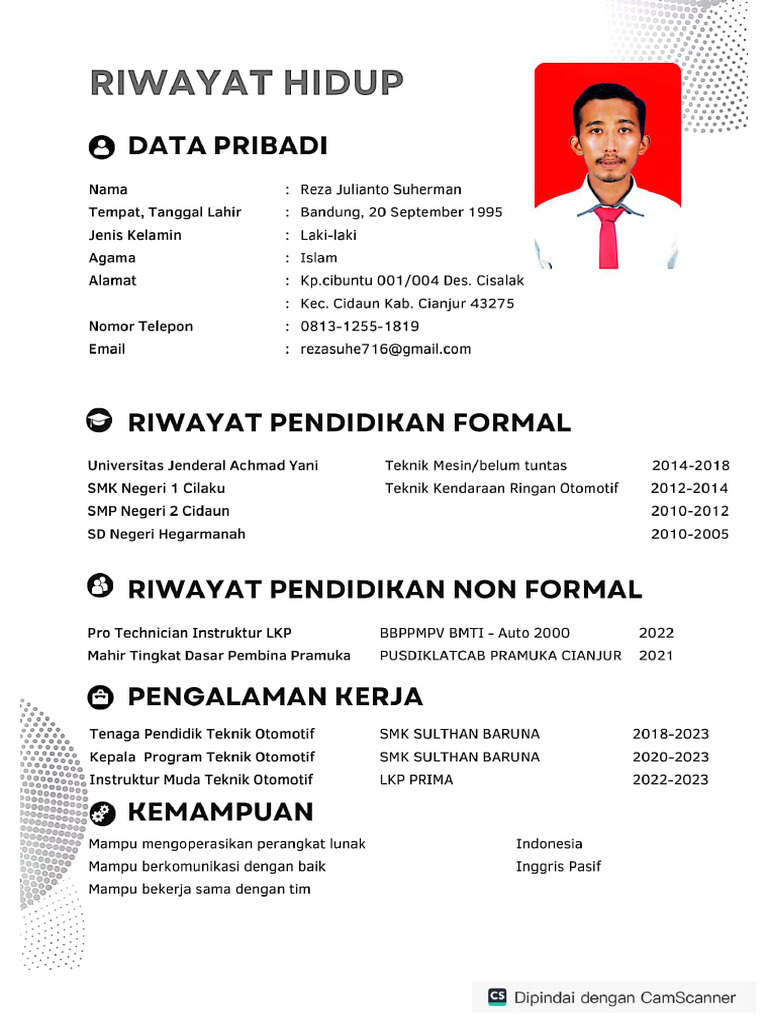 Lamaran Kerja Reza | PDF