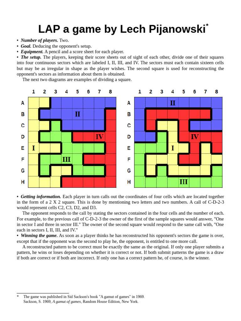 LAP - Game Rules and Score Sheets | PDF