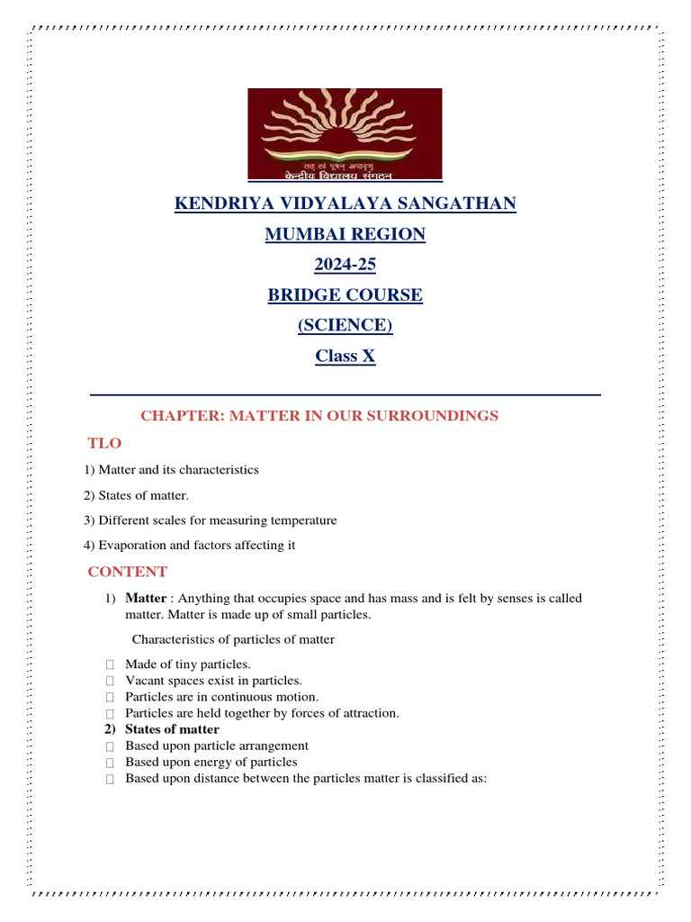 Class X Science Bridge Course 2024-25 | PDF | Sound | Buoyancy