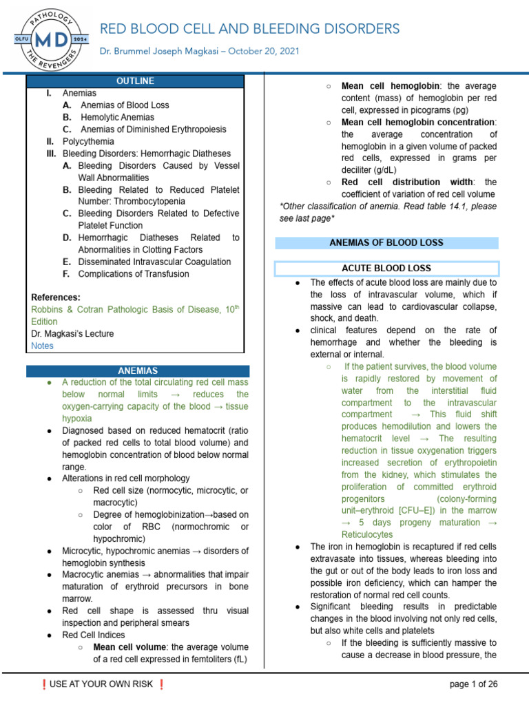 (PATHO) RBC, Neoplasia, Envi, Nutri | PDF | Anemia | Red Blood Cell