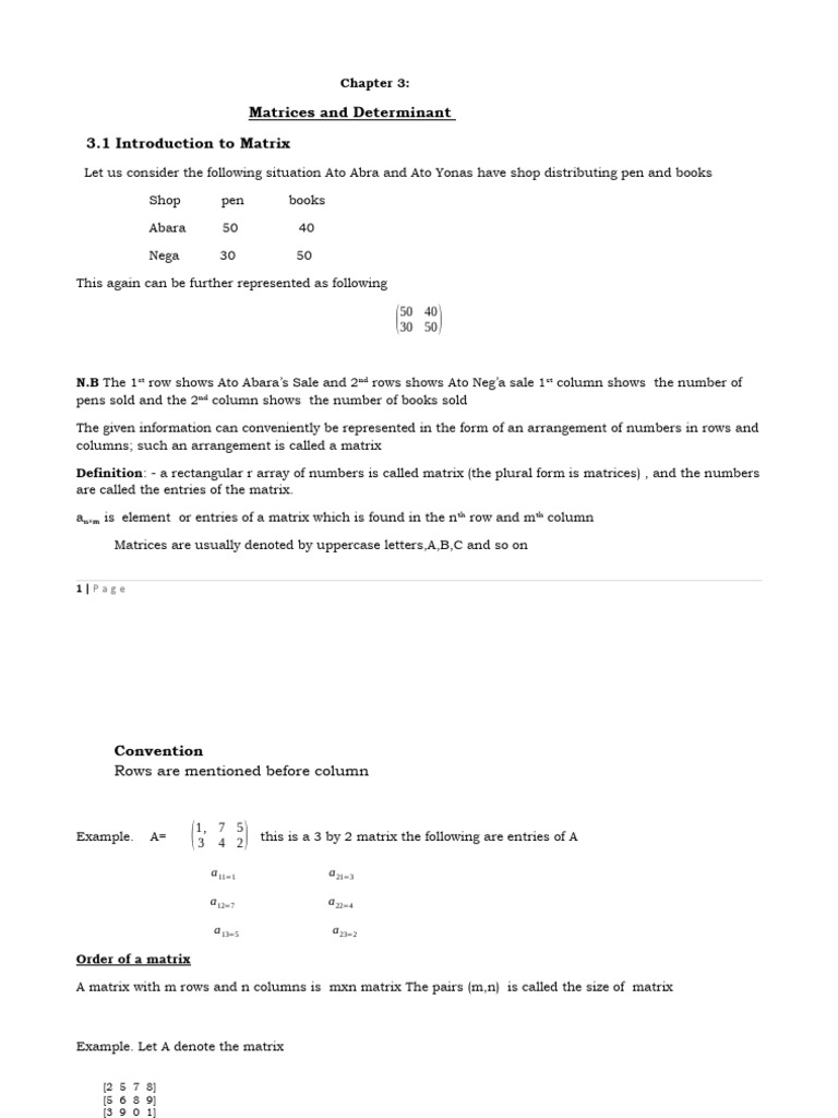 Matrices Annd Determinate Lecture Note | PDF | Matrix (Mathematics) | Functional Analysis